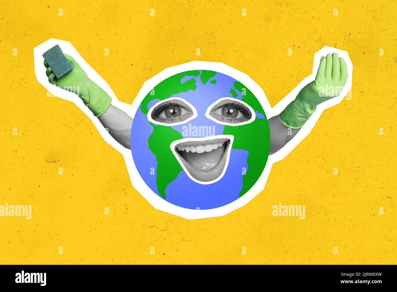 Freak image collage of funny funky earth with eyes mouth advertise ...