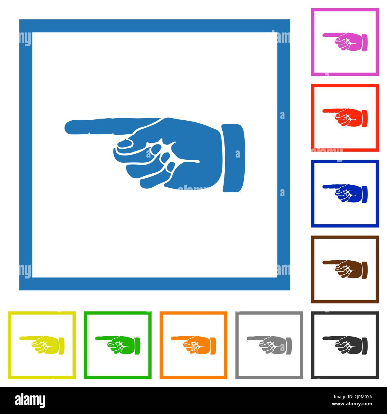 Left pointing hand solid drawing flat color icons in square frames on ...