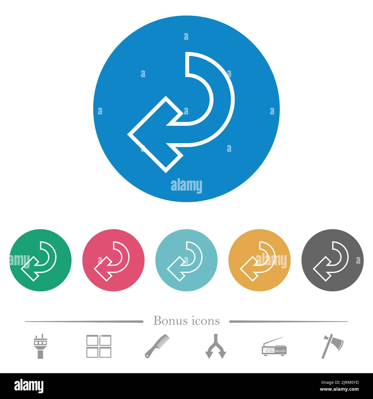 Return arrow outline flat white icons on round color backgrounds. 6 ...