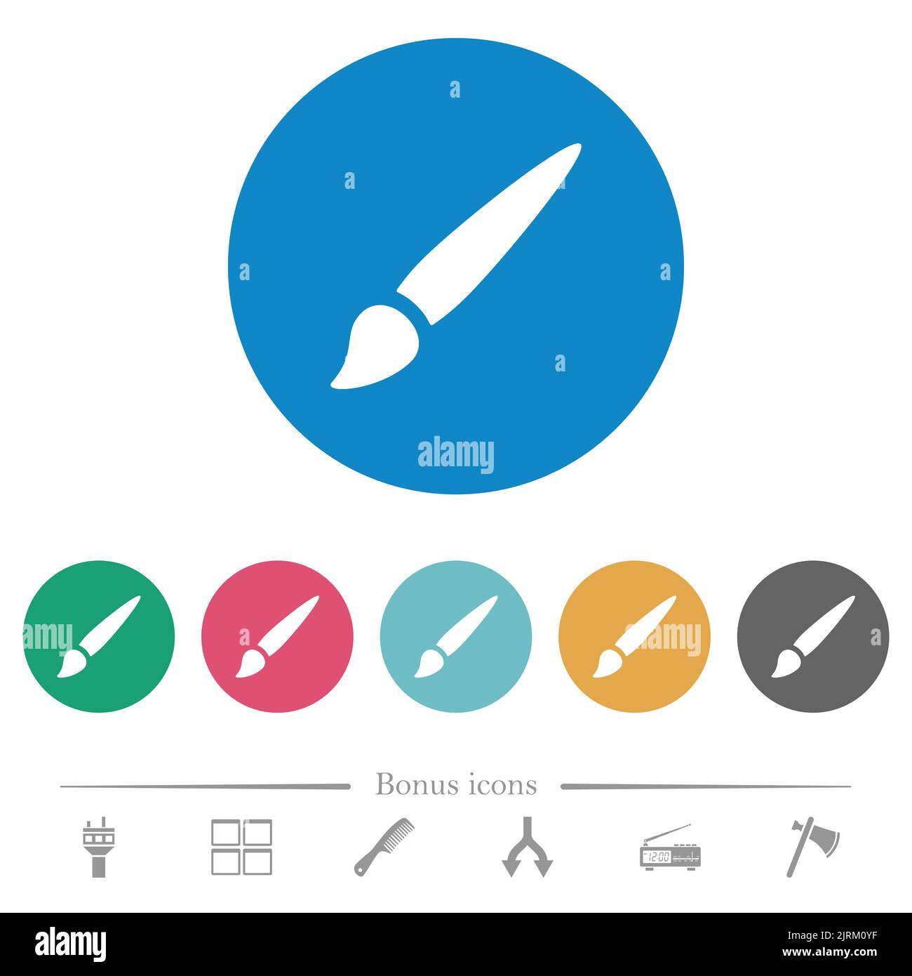 Brush solid flat white icons on round color backgrounds. 6 bonus icons ...