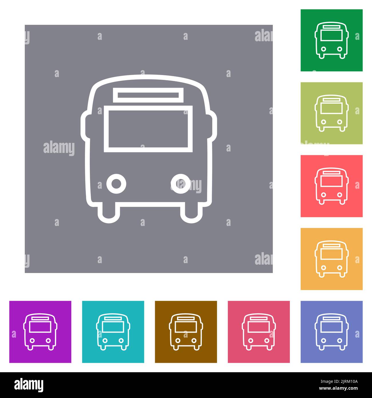 Bus front view outline flat icons on simple color square backgrounds ...