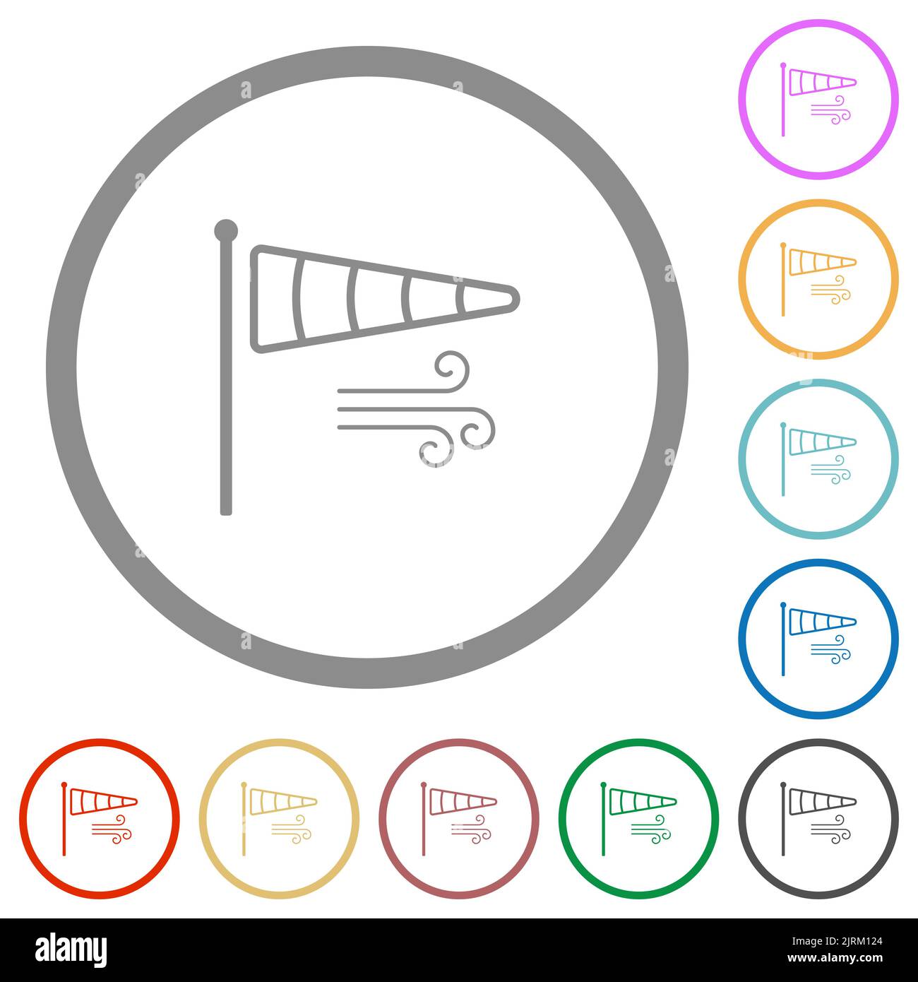 Windsock indicator with wind outline flat color icons in round outlines ...