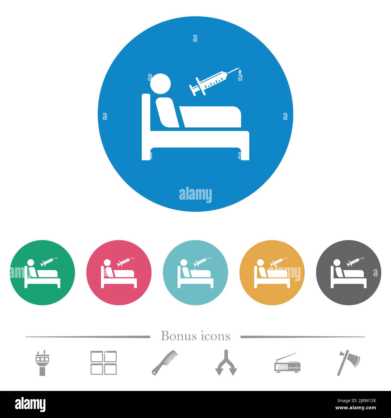 Vaccination ward flat white icons on round color backgrounds. 6 bonus ...