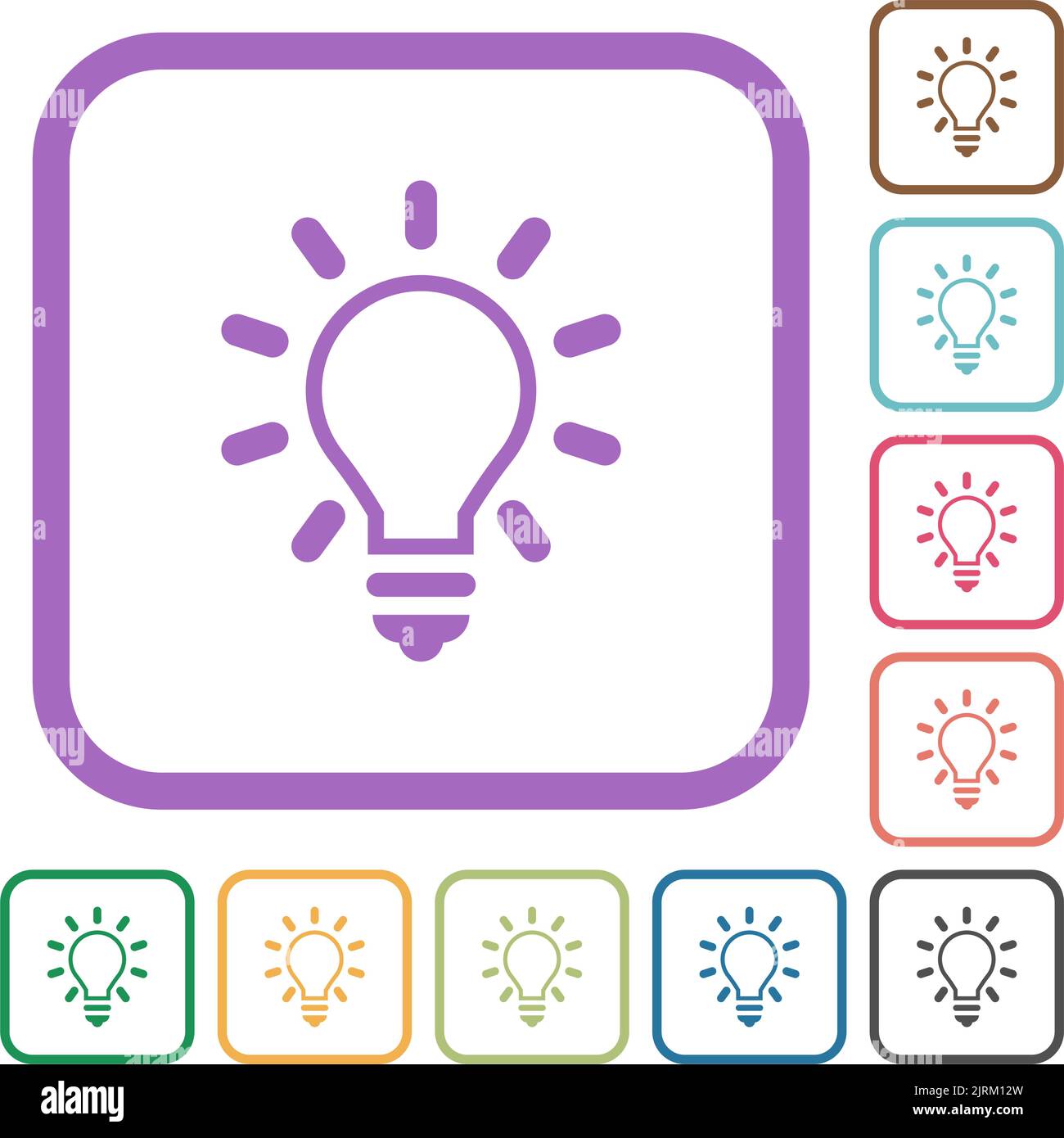 Lighting bulb outline simple icons in color rounded square frames on ...