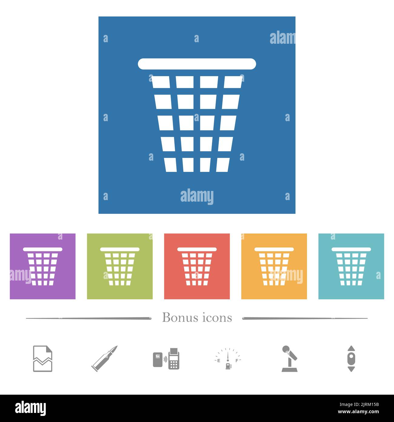 Single empty wide trash solid flat white icons in square backgrounds. 6 ...