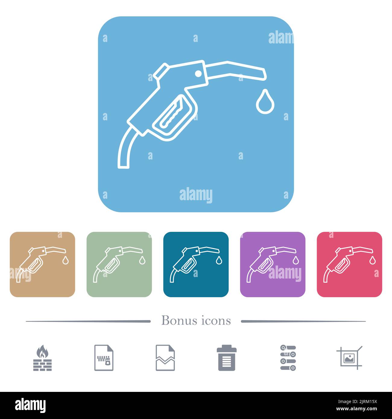 Gasoline pump fuel nozzle outline white flat icons on color rounded ...