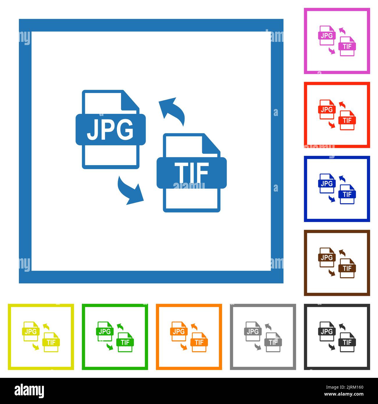 JPG TIF file conversion flat color icons in square frames on white ...