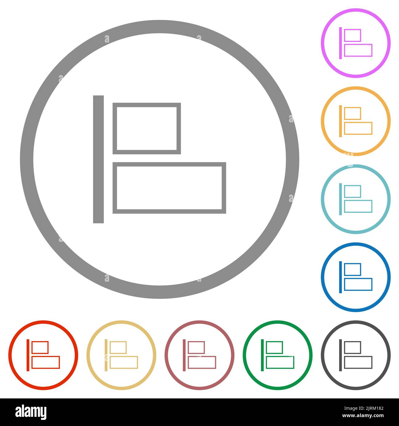 Align To Left Outline Flat Color Icons In Round Outlines On White Background Stock Vector Image