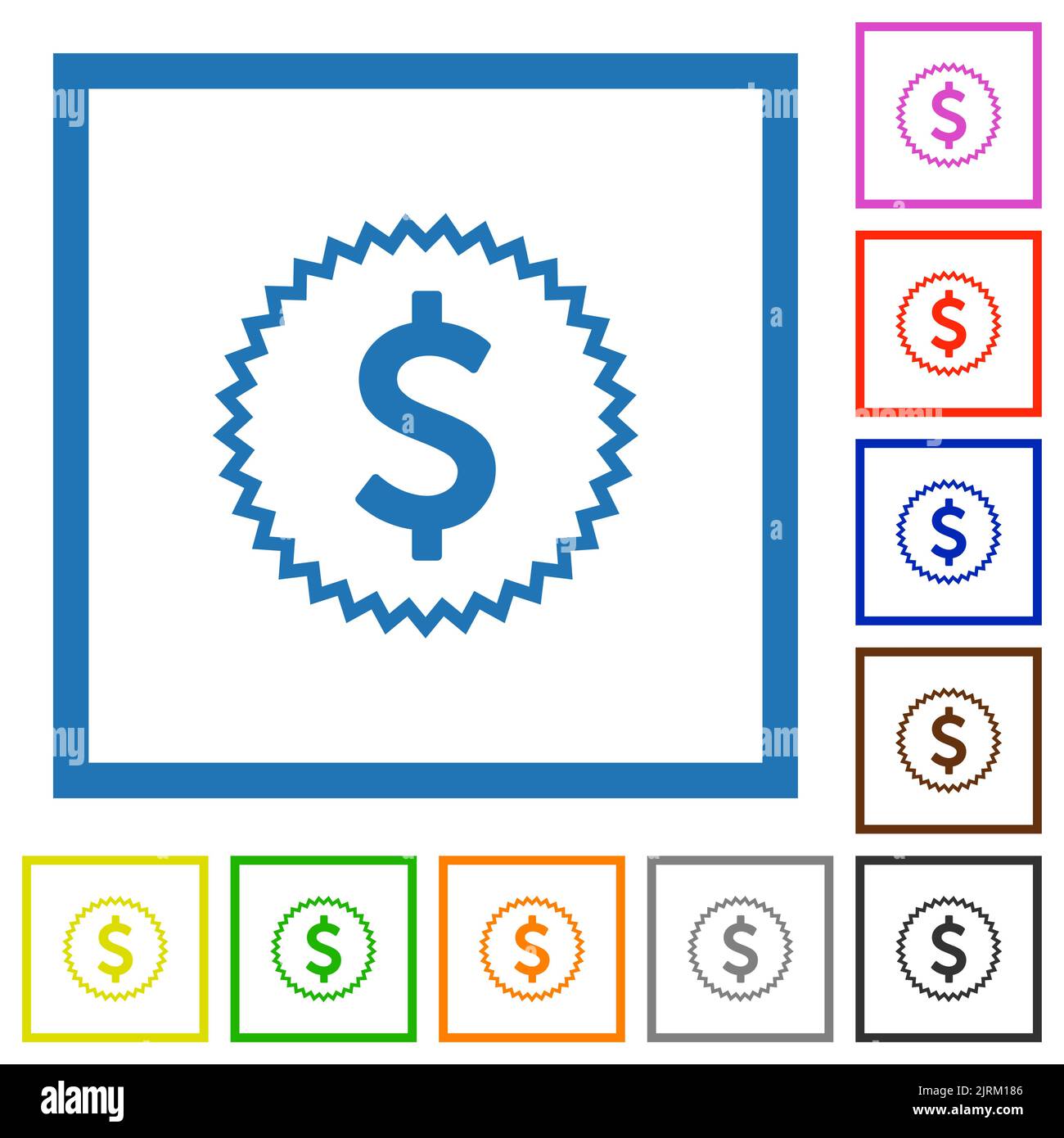 American dollar sticker alternate flat color icons in square frames on ...
