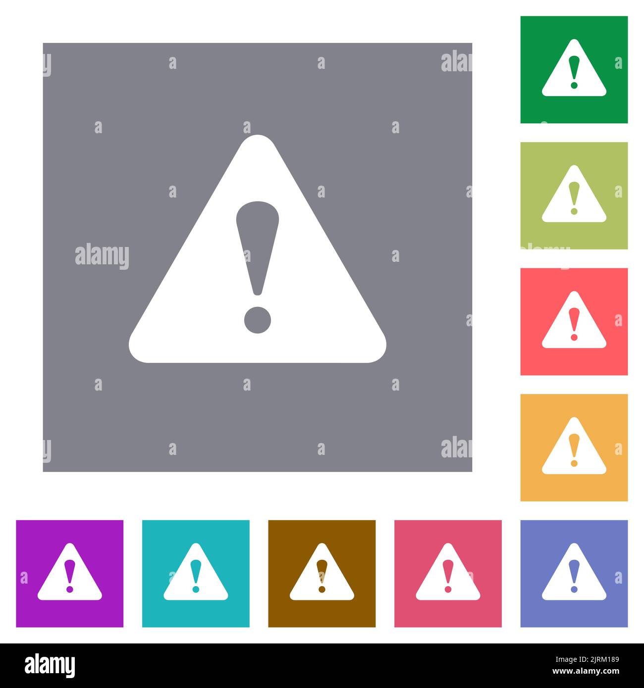 Triangle shaped warning sign flat icons on simple color square ...