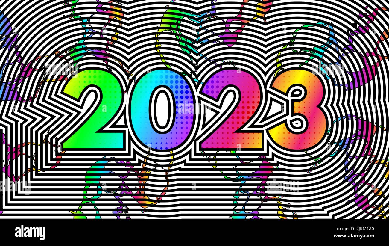 2023 New Year optical illusion style. Minimal op art abstract calendar ...