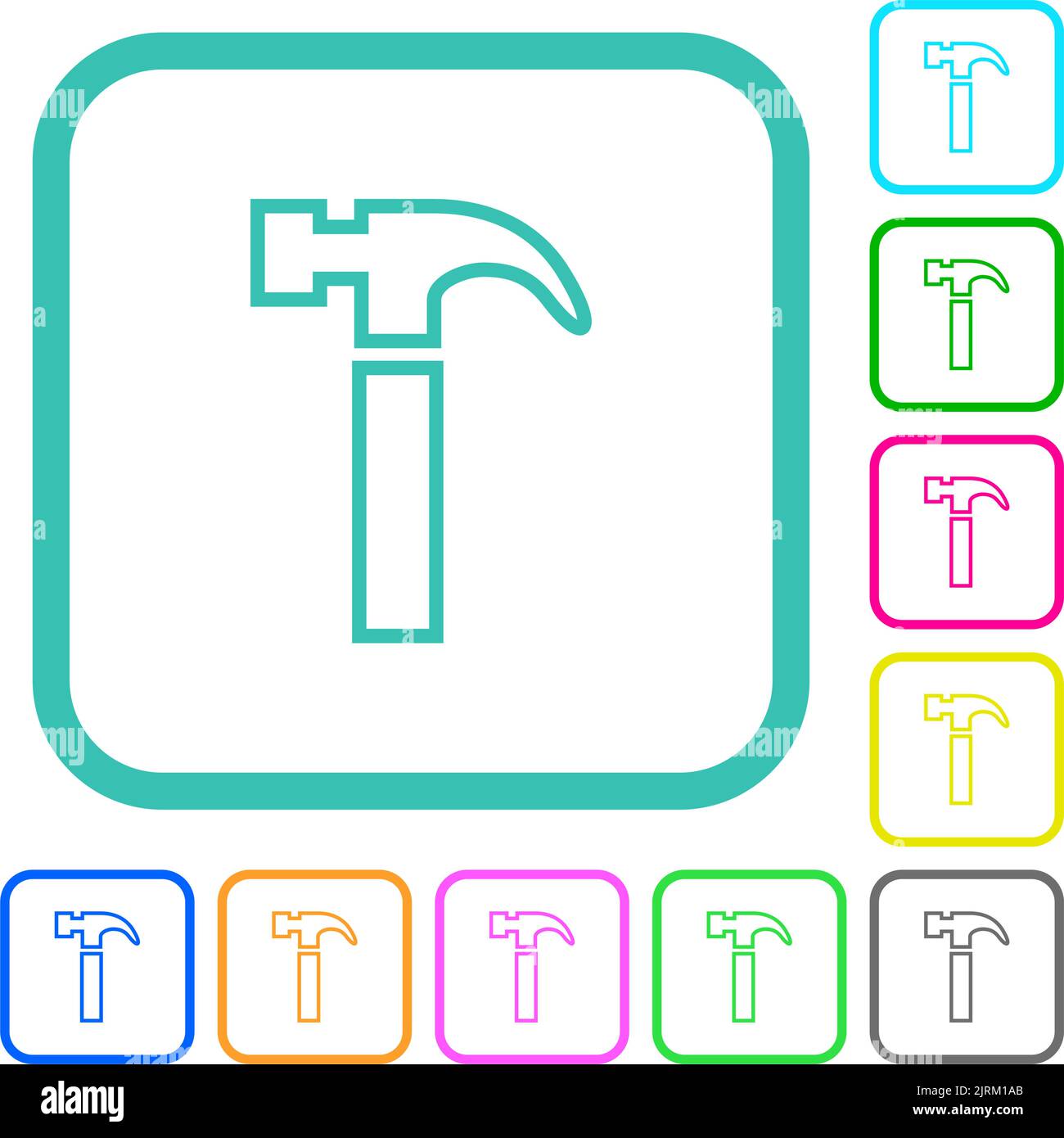 Hammer outline vivid colored flat icons in curved borders on white ...
