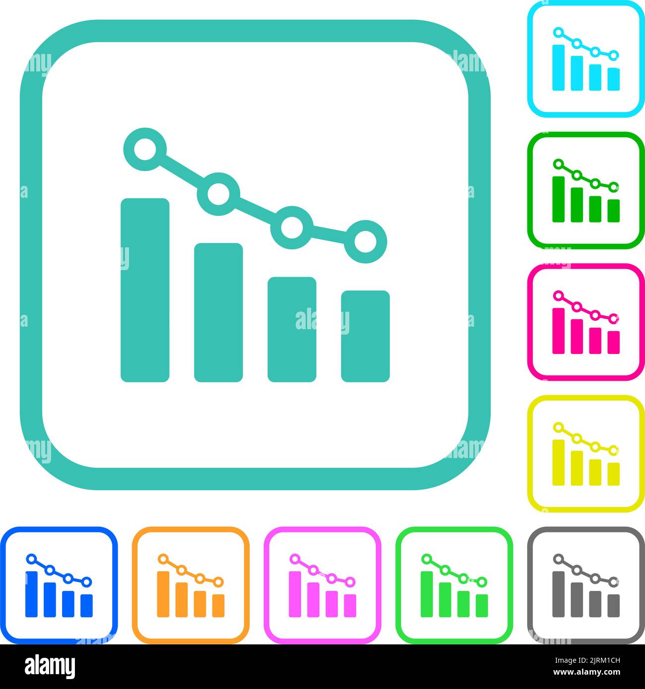 Bar graph with circles and lines vivid colored flat icons in curved ...