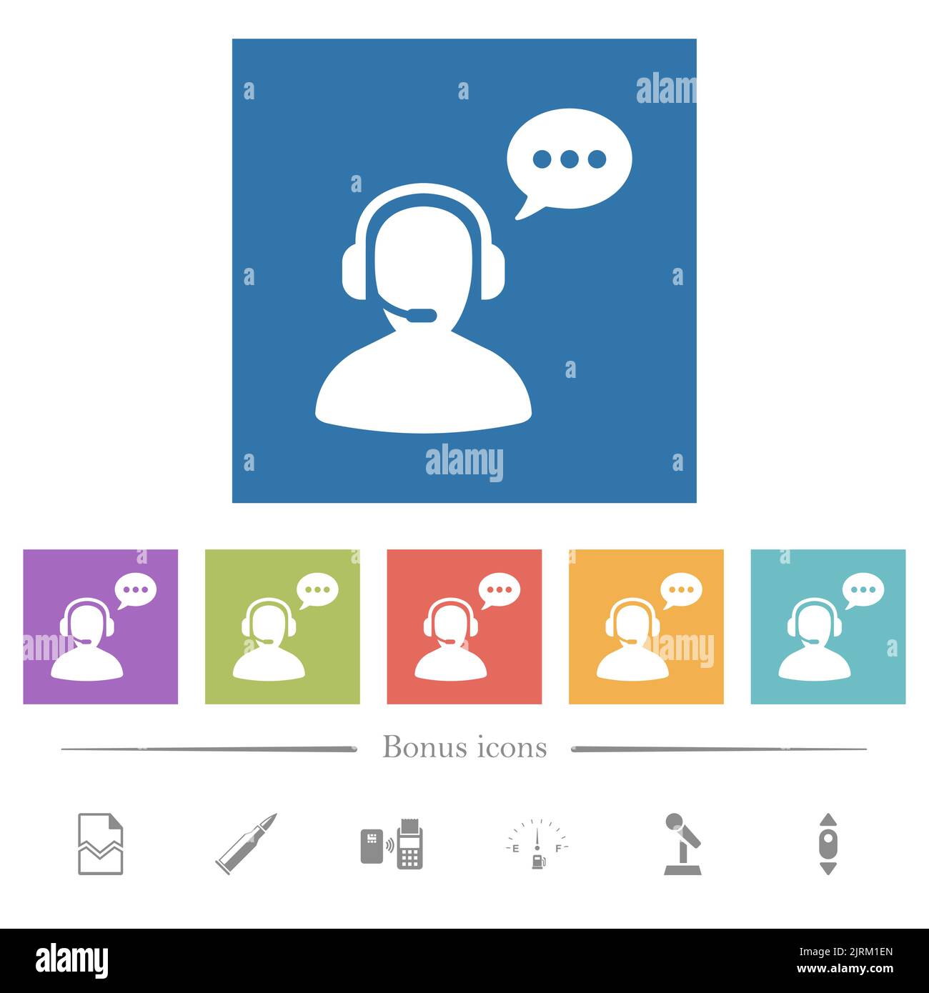 Talking operator active solid flat white icons in square backgrounds. 6 ...