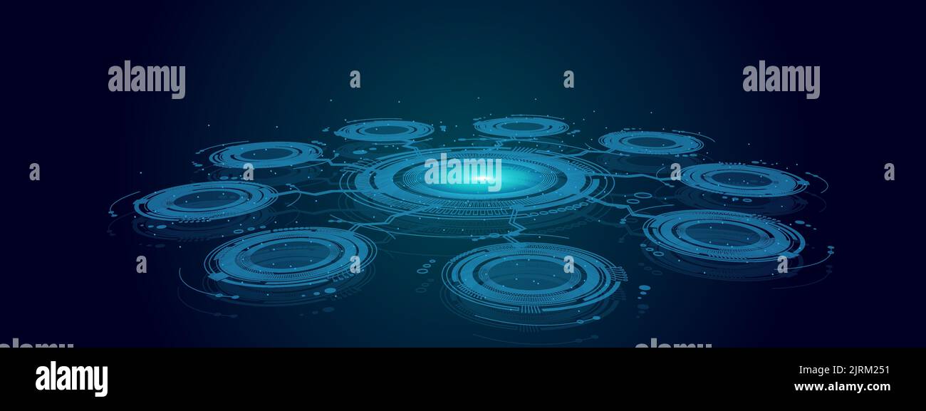 Hi tech modern tech stage or room with digital architecture circuit ...