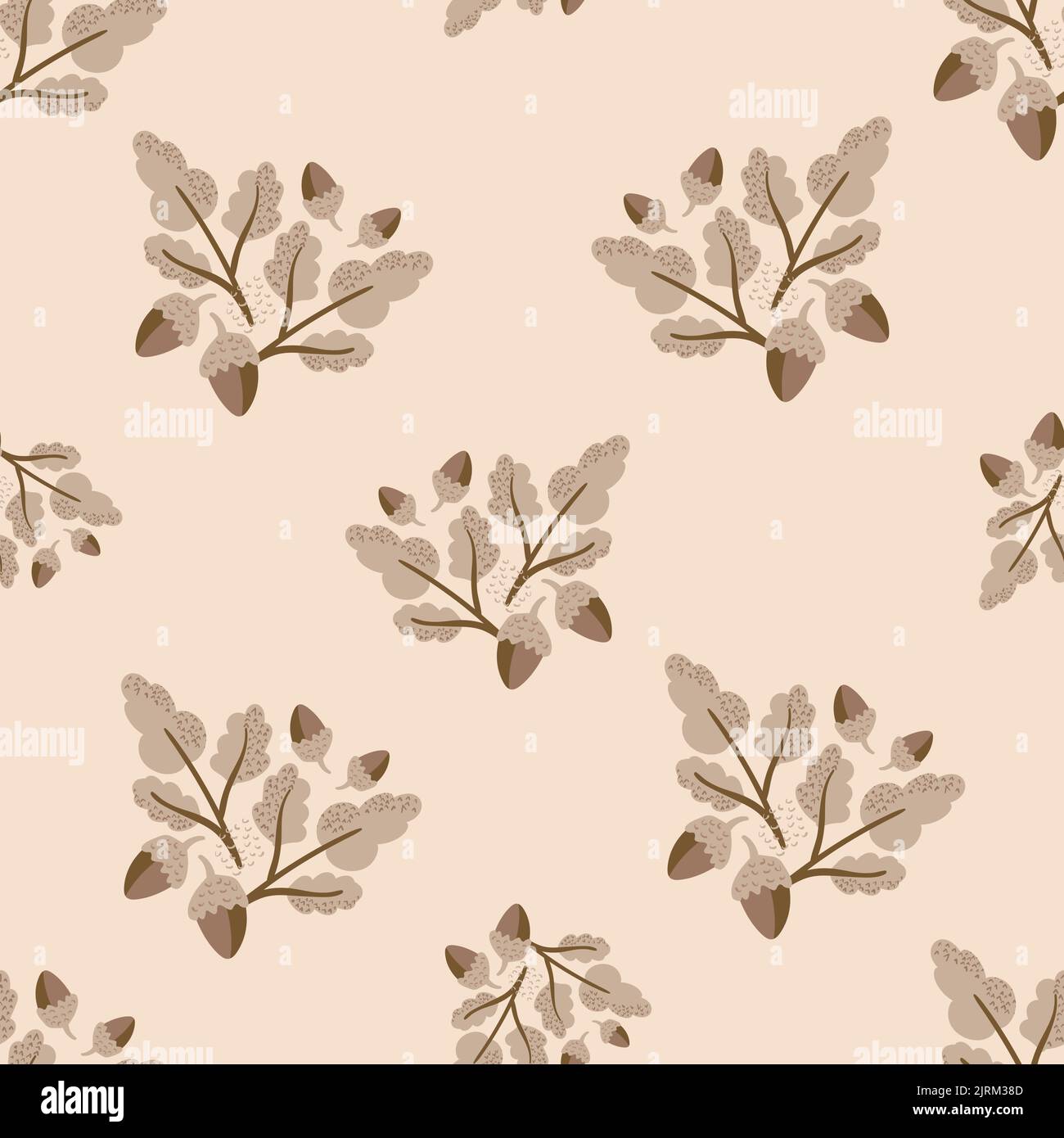 Modern oak leaf acorn vector seamless background pattern. Hand-drawn ...