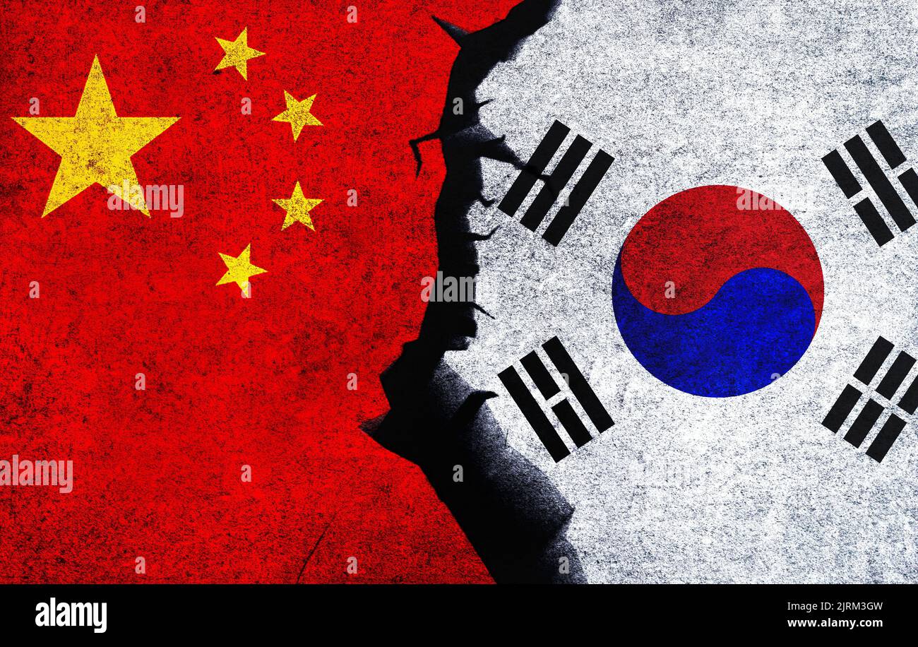 South korea vs china flags hi-res stock photography and images - Alamy