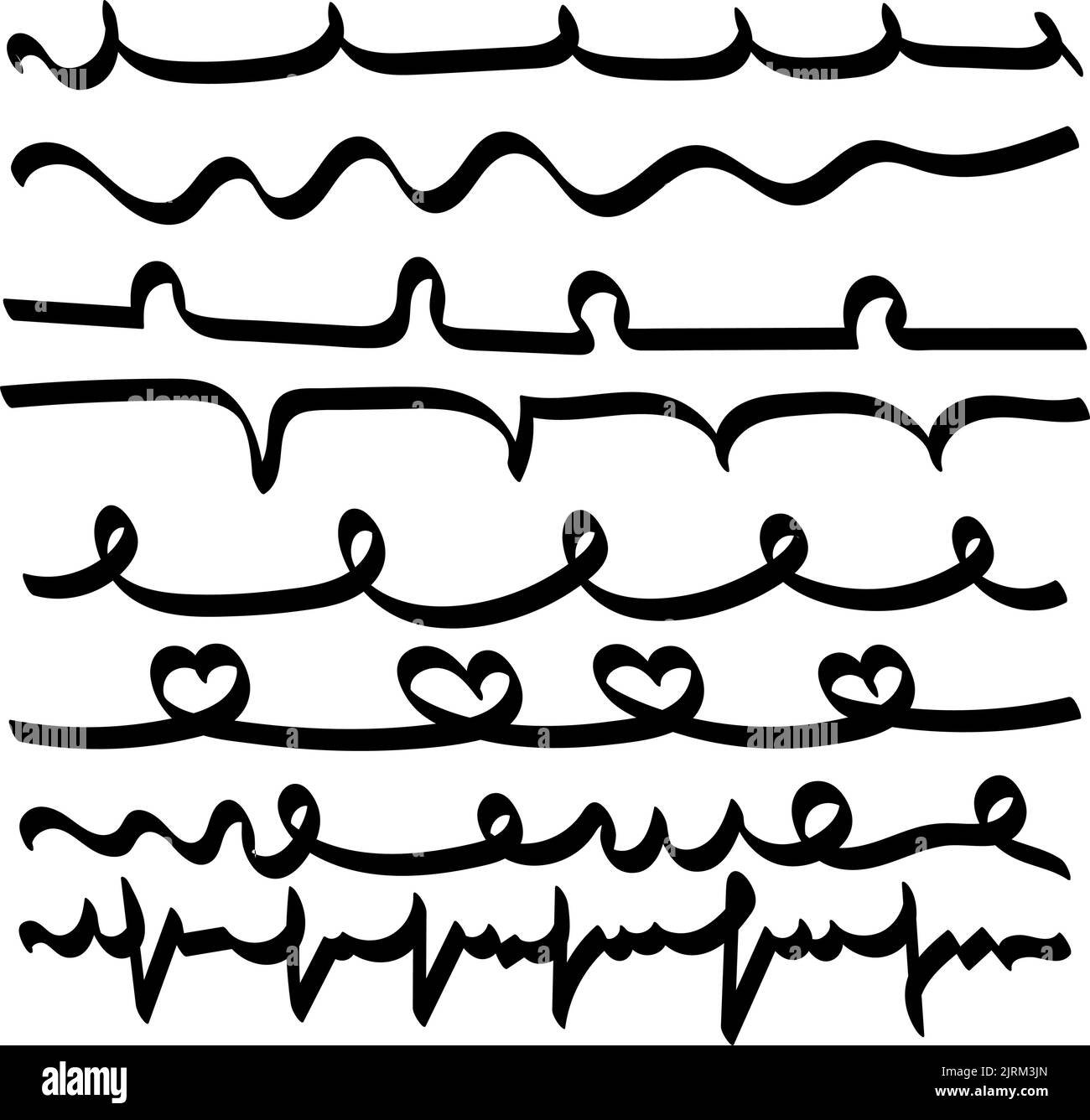 A set of scribbles, a scribble for underlining. Hand-drawn swoosh swirl ...