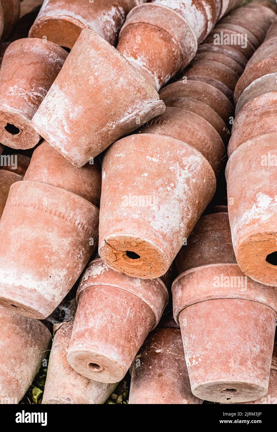 A pile of terracotta flower pots at Eythrope Gardens on the Waddesdon ...
