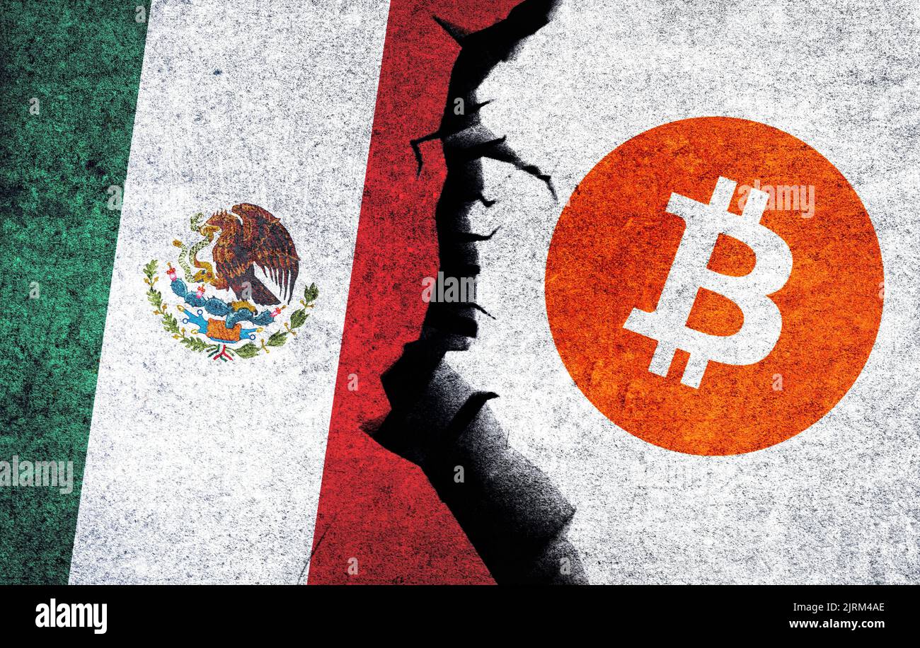 Bitcoin And Mexico Flag On A Wall With A Crack Mexico Bitcoin Banned Not Legal Stack Illegal