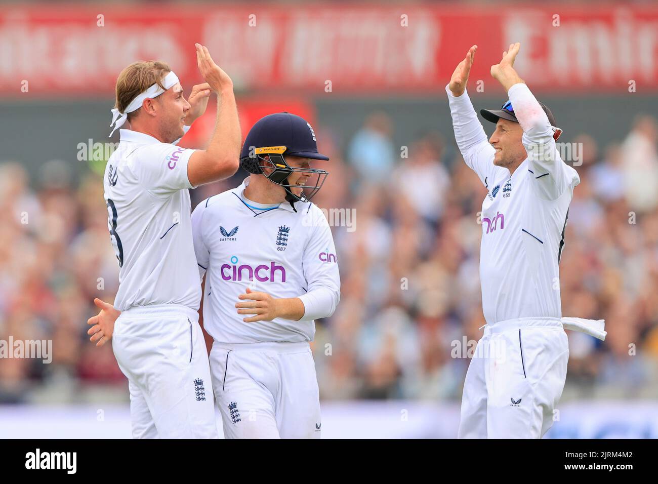 High fives for Stuart Broad and Joe Root of England after Broad takes ...