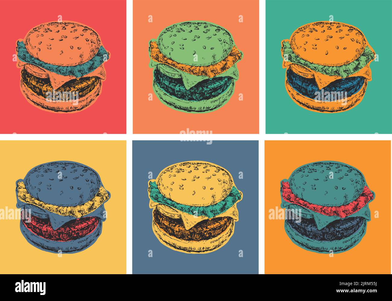 Set Burger Illustration Pop Art Style Set Burger Illustration Pop Art ...