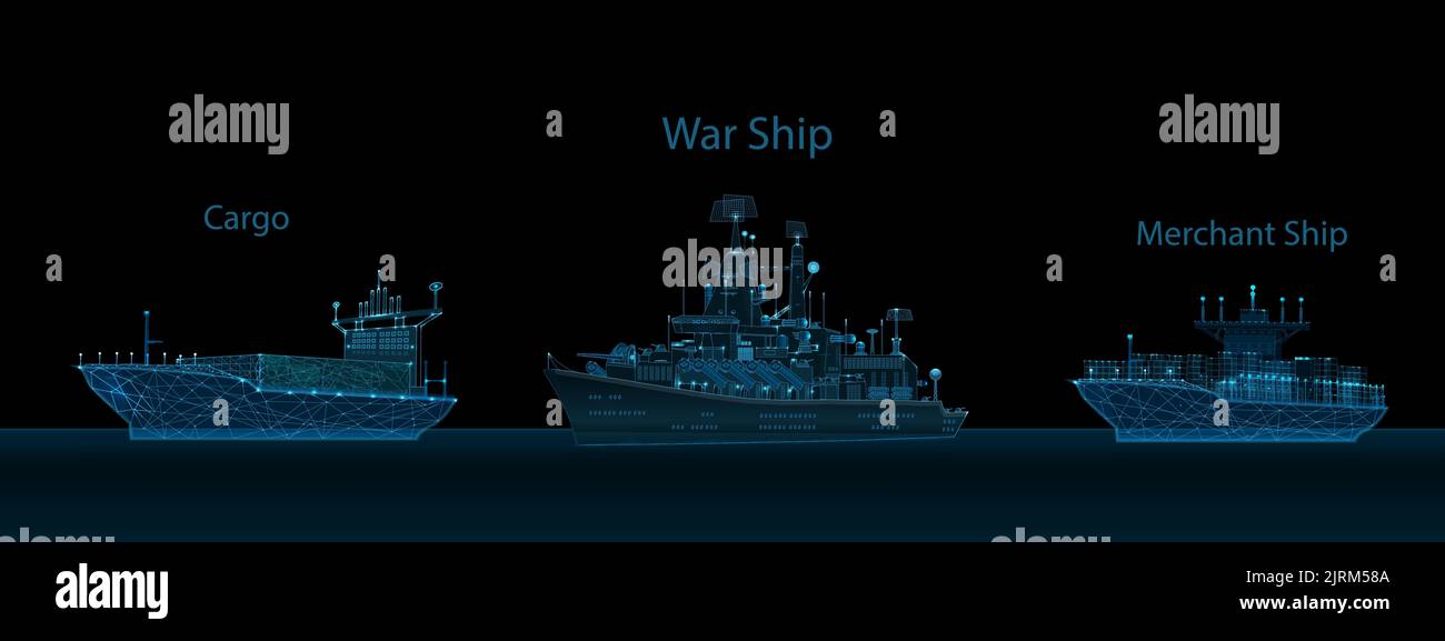 Cruise liner, Cargo, War ship, Merchant ship, oil and gas tanker in low ...