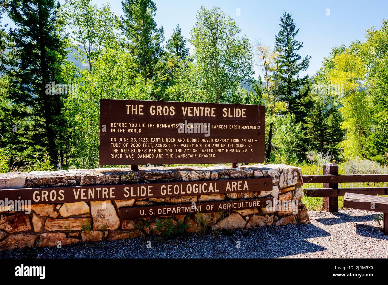 Entrance sign at Gros Ventre Slide which was a big rock slide that ...