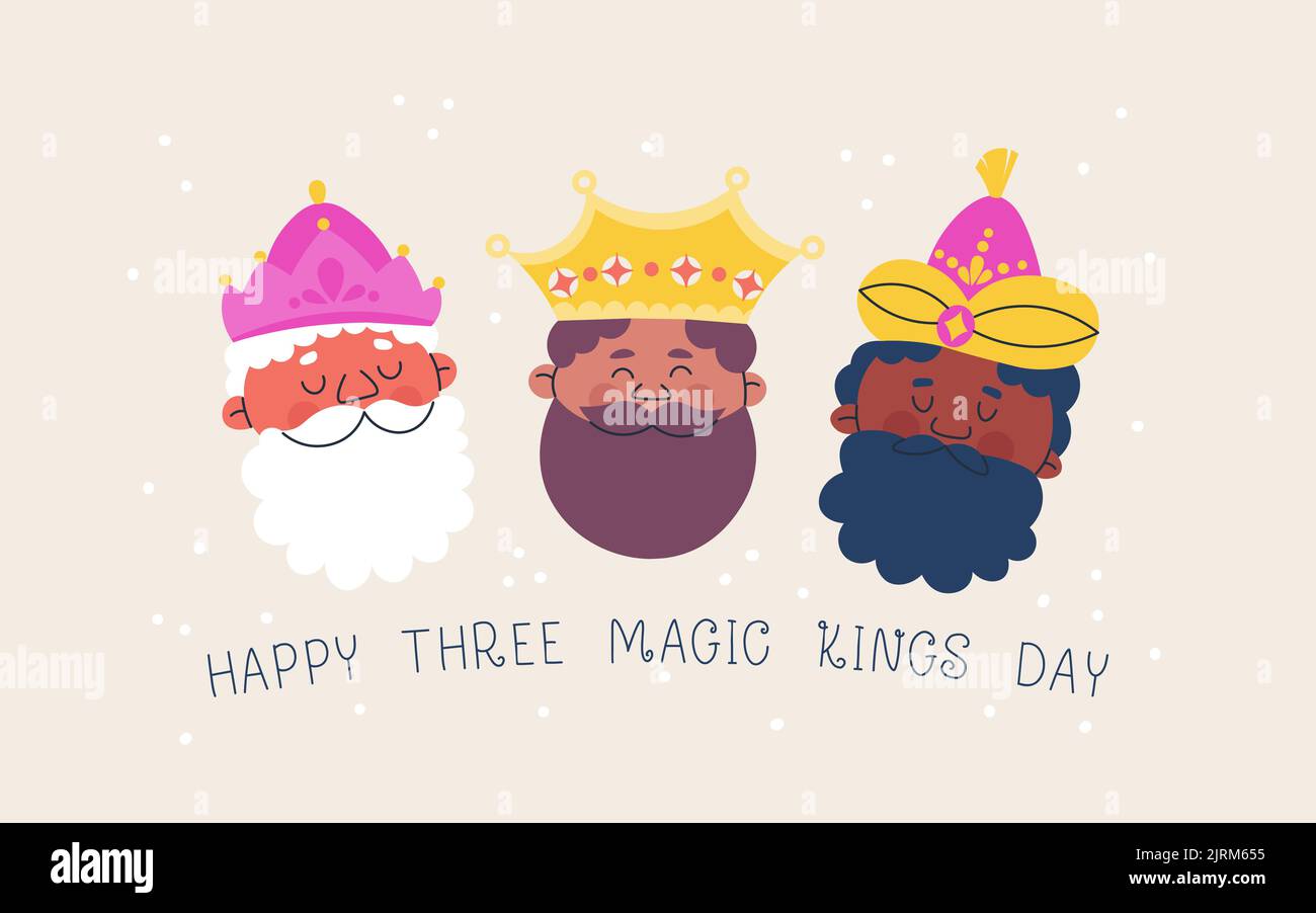 Happy Three Magic Kings Day. Greeting card or banner for Epiphany Day ...