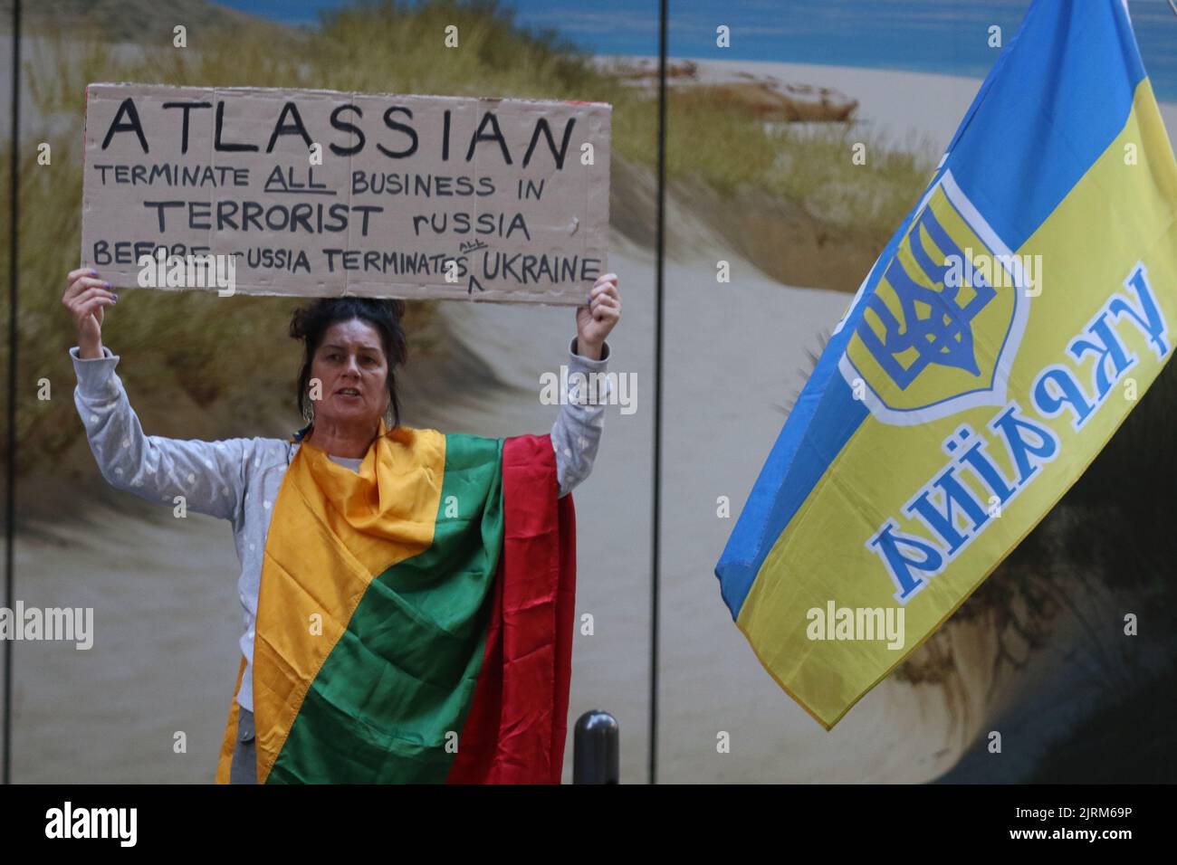 Sydney, Australia. 25th August 2022. Protest across from the Atlassian ...