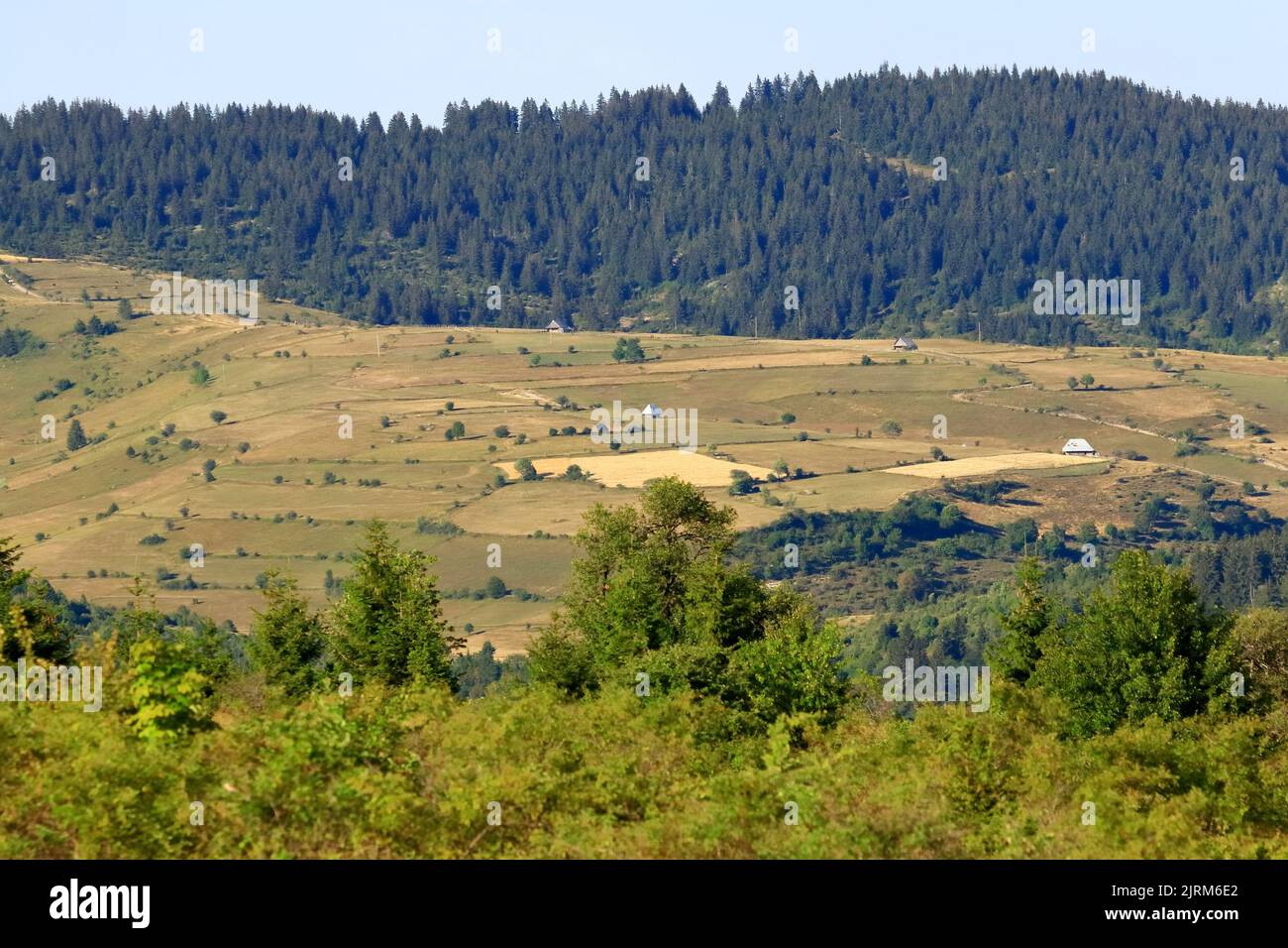 Rural landscape with traditional houses in Bosnia and Herzegovina Stock ...