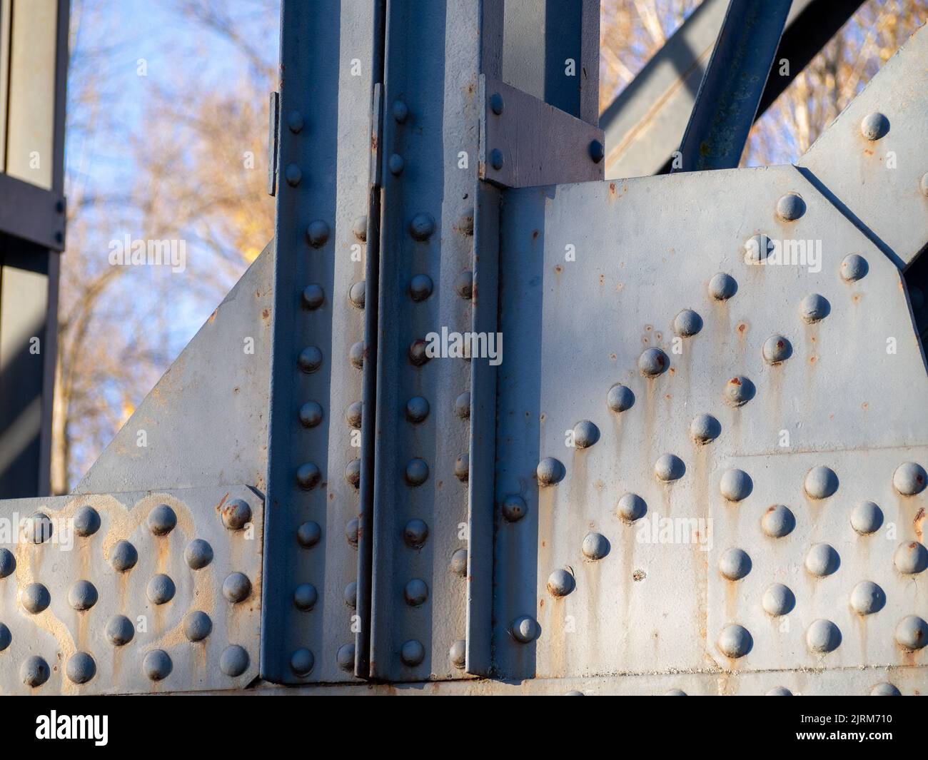 rivet in old metal structure of a bridge. Engineering concept Stock ...