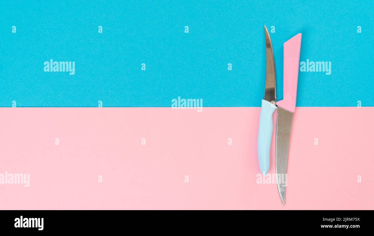 Composition of two colors - knives on a two-tone background Stock Photo ...