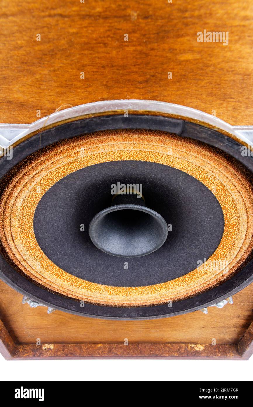Close up of old full range driver in vintage speaker Stock Photo - Alamy
