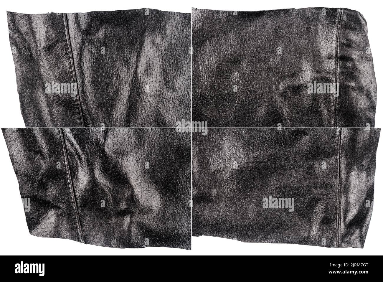 Collection of black leather textures isolated on white background ...