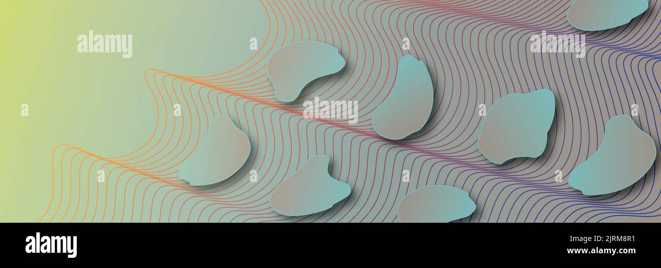 gradient wave lines on gradient background. Fluid round shapes on 3D ...