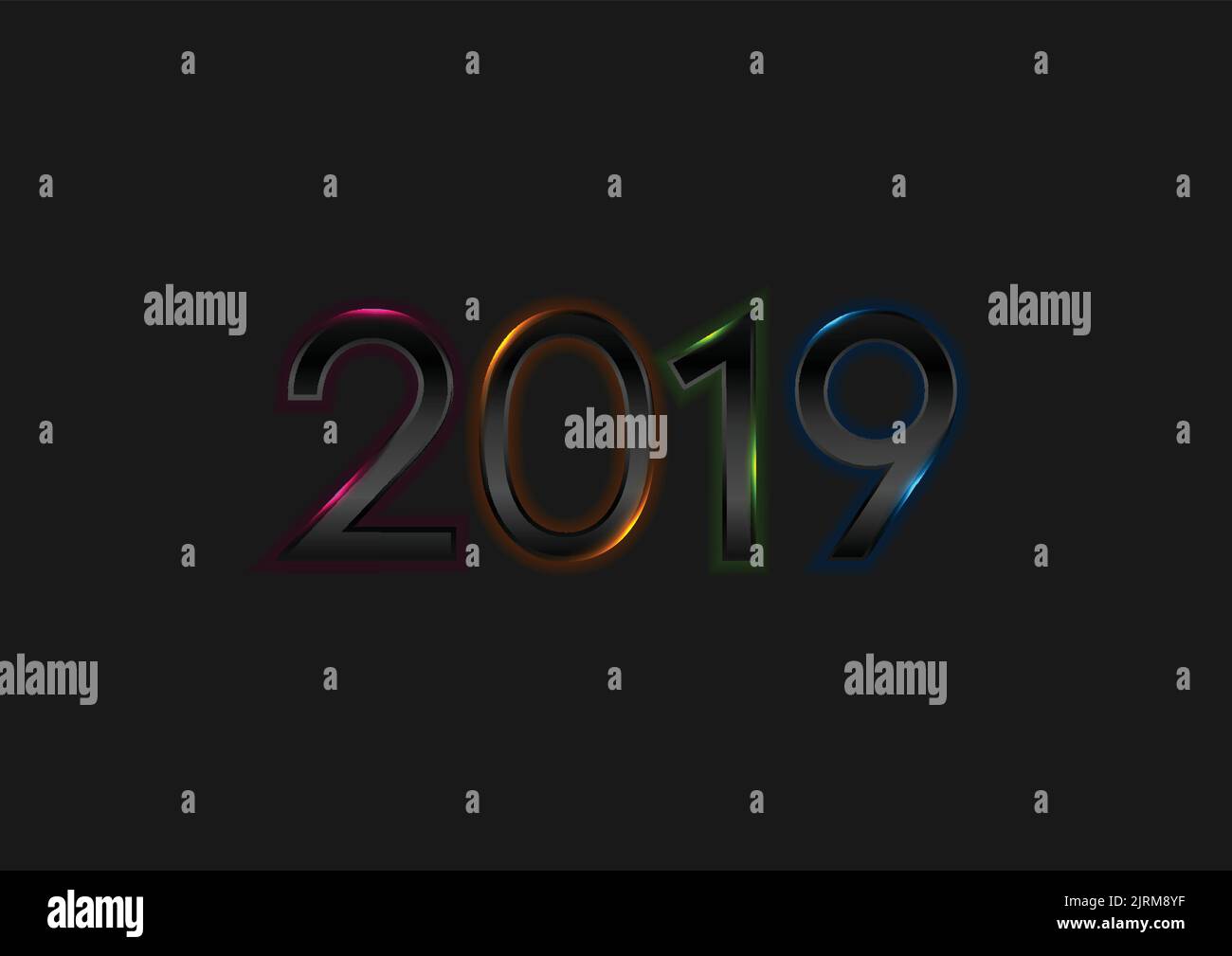 Black New Year 2019 with colorful neon lights abstract background ...