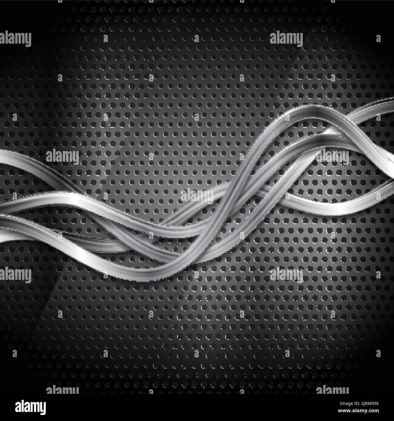 Metallic silver waves on dark perforated background. Vector design ...