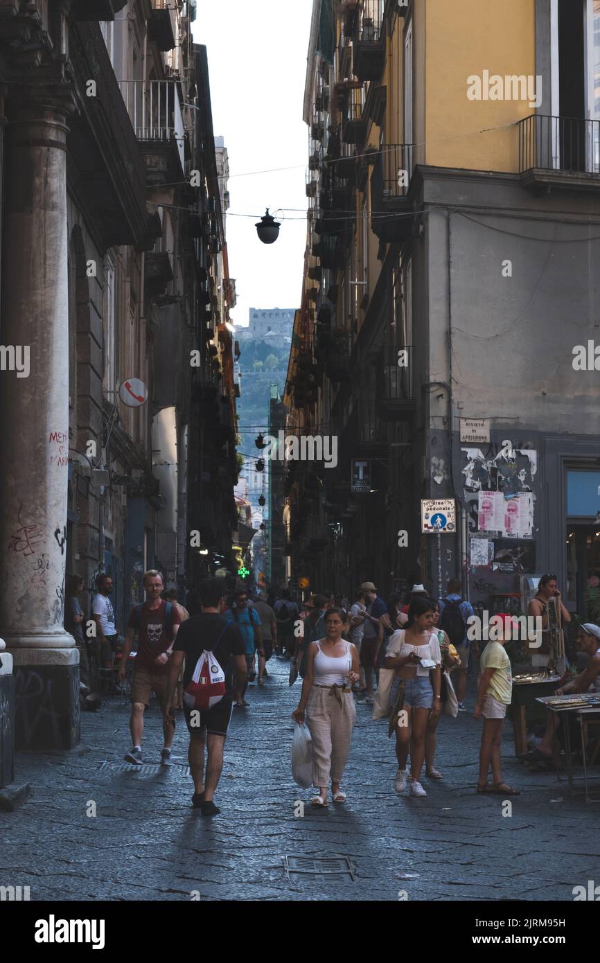 Naples, Italy - July 26, 2022: Crowd of people walking to the Naples ...