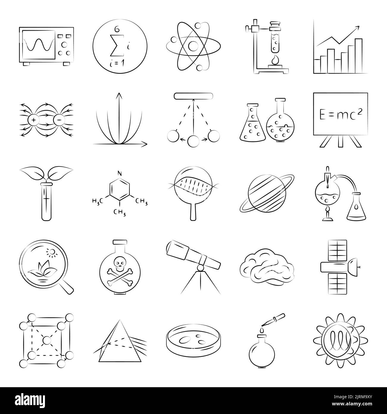 Science icon set in hand drawn style. Scientific elements collection ...