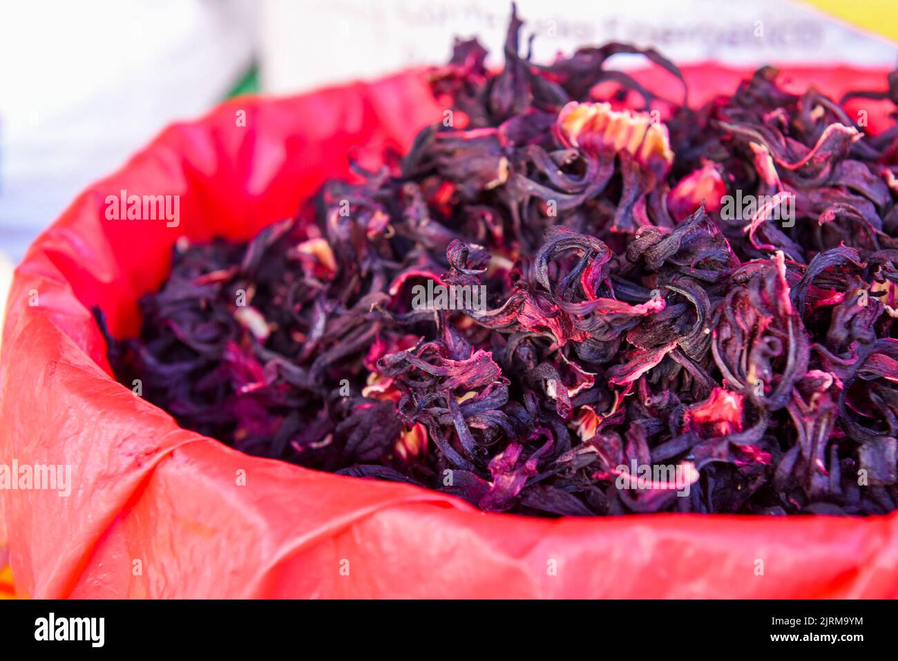 Dried hibiscus flowers, Oaxaca market, Mexico Stock Photo - Alamy