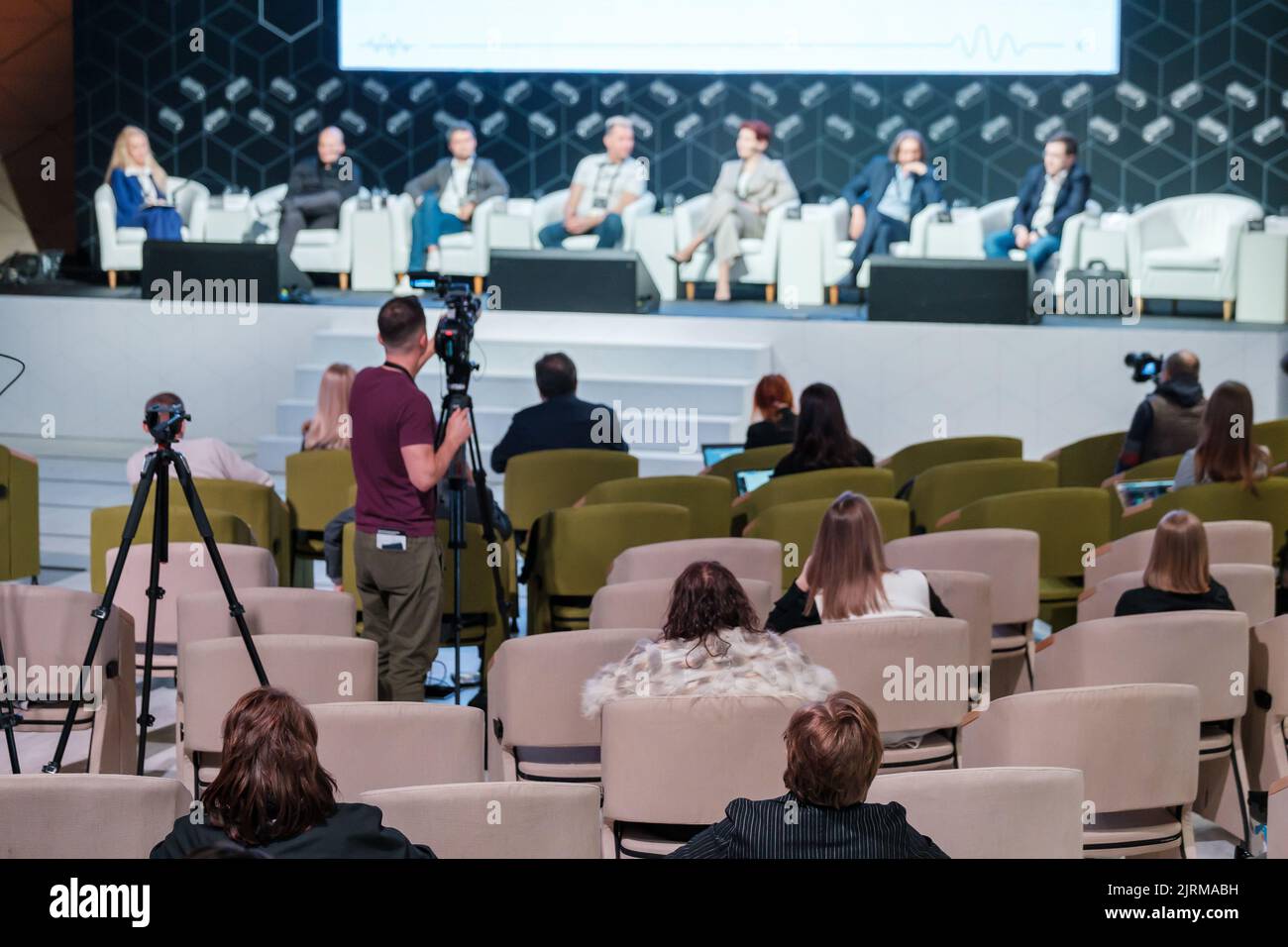 Back view of group of anonymous male and female businesspeople in ...