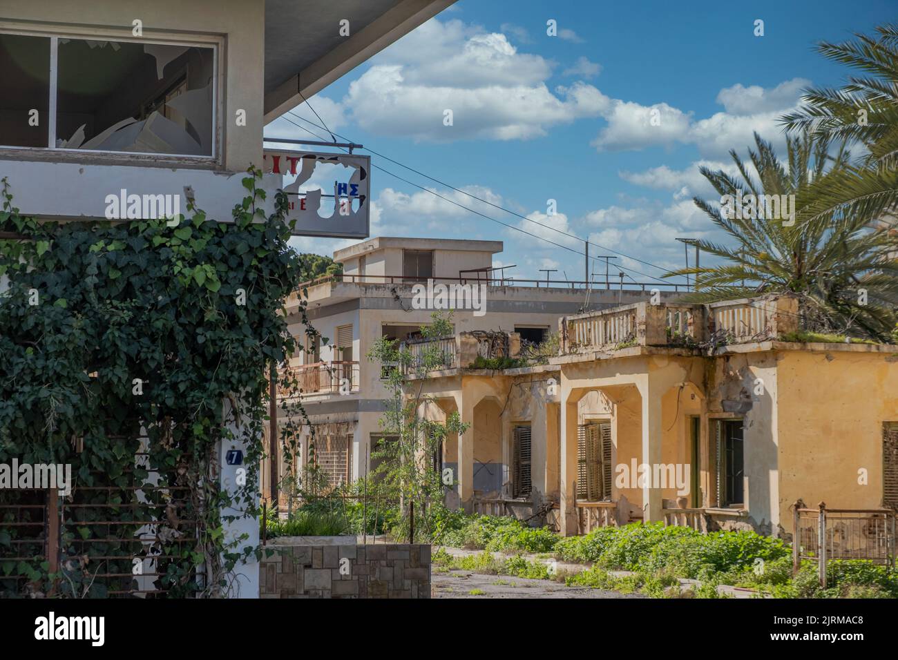 The abandoned city, ghost town, Varosha in Famagusta, North Cyprus. The ...