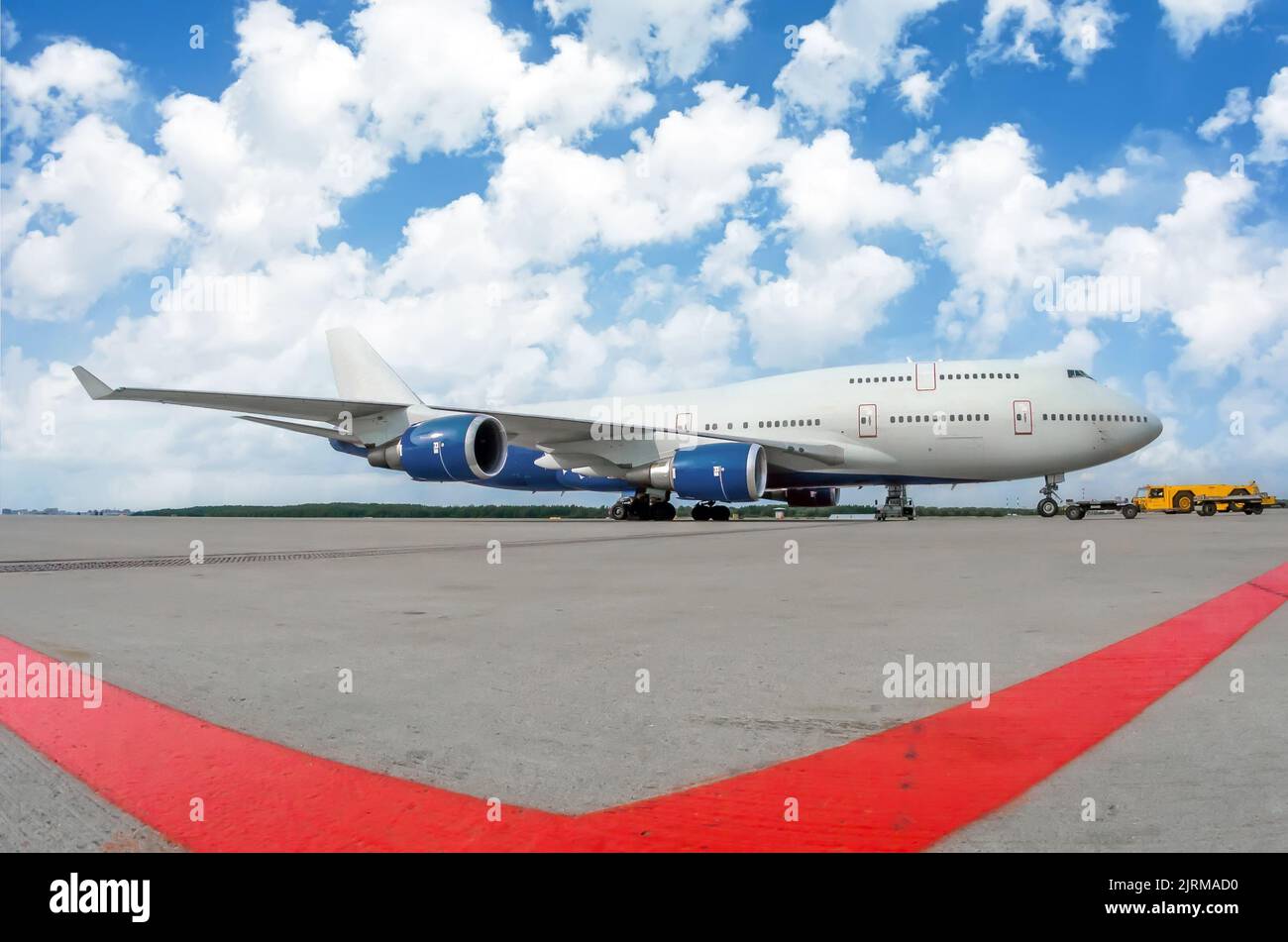 Huge double-decker plane, the king of the sky in the parking lot at the ...