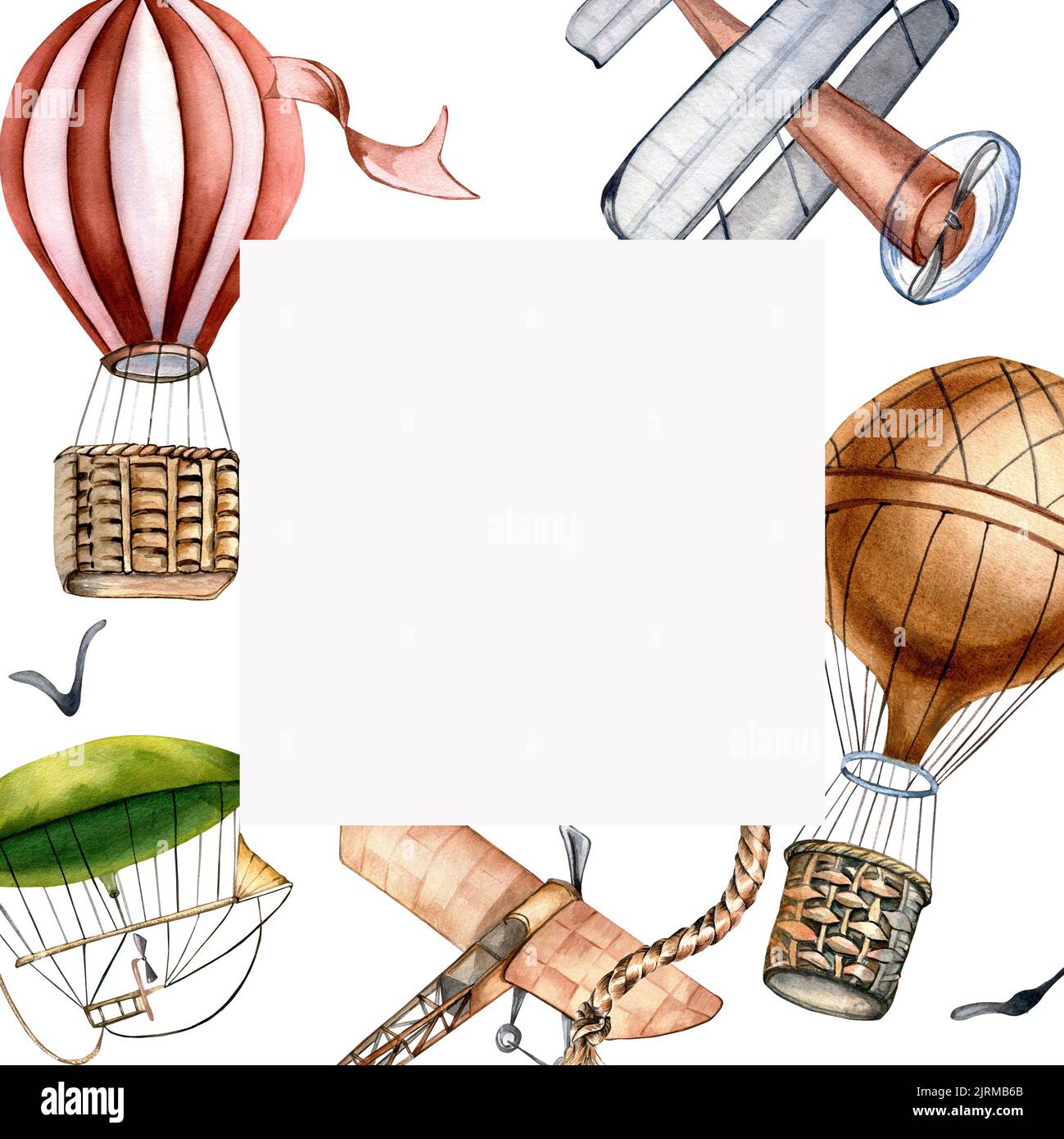 Board of retro airplanes watercolor illustration isolated on white ...