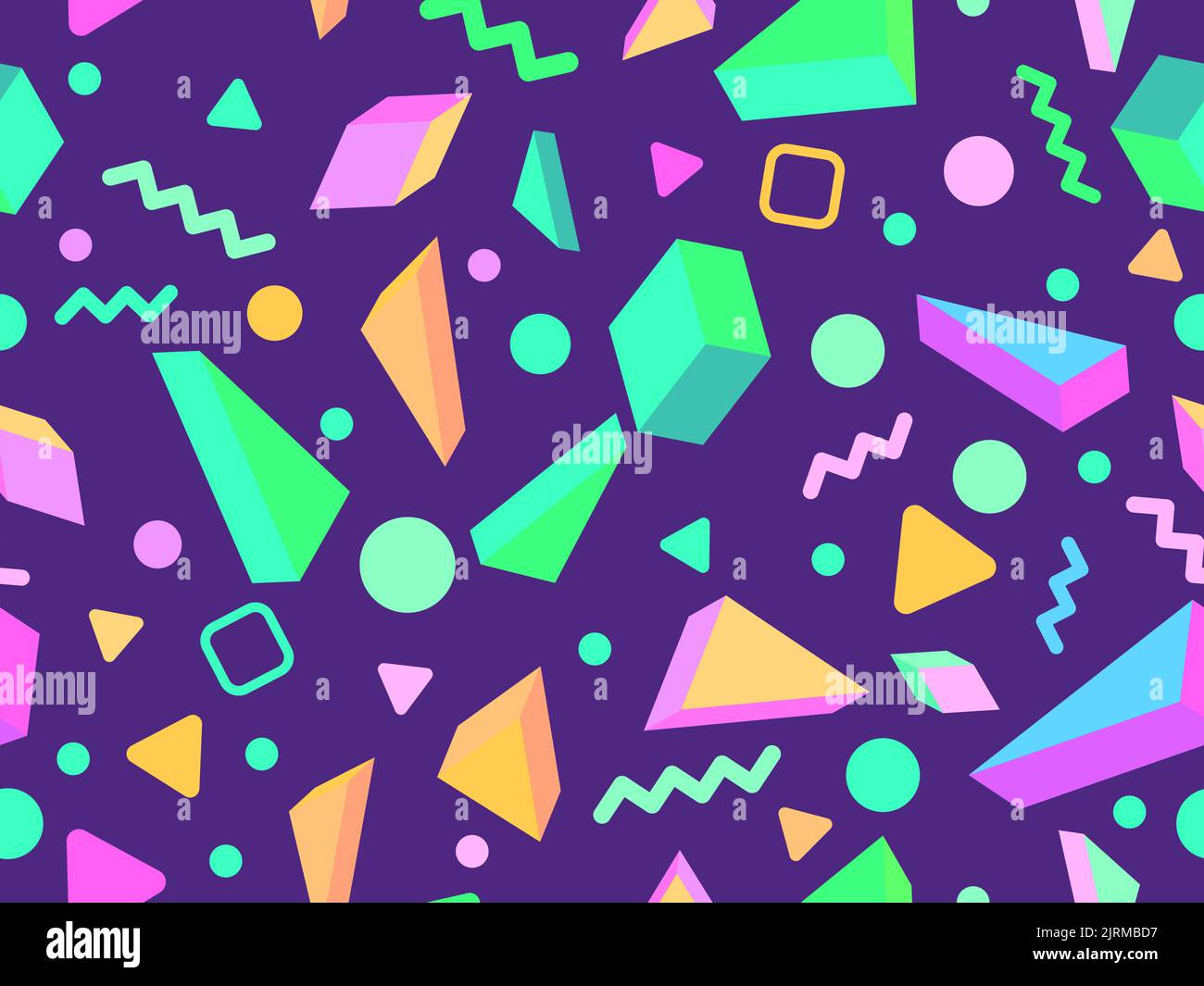 Geometric seamless pattern with memphis elements in 80s style. Colorful ...