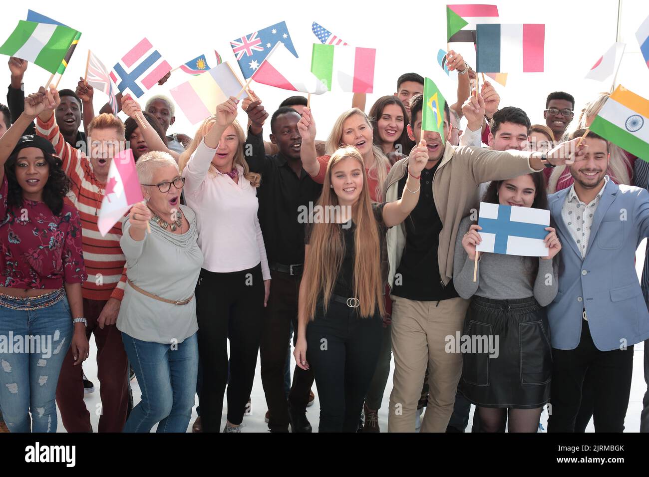 group of proud diverse people with their national flags Stock Photo - Alamy
