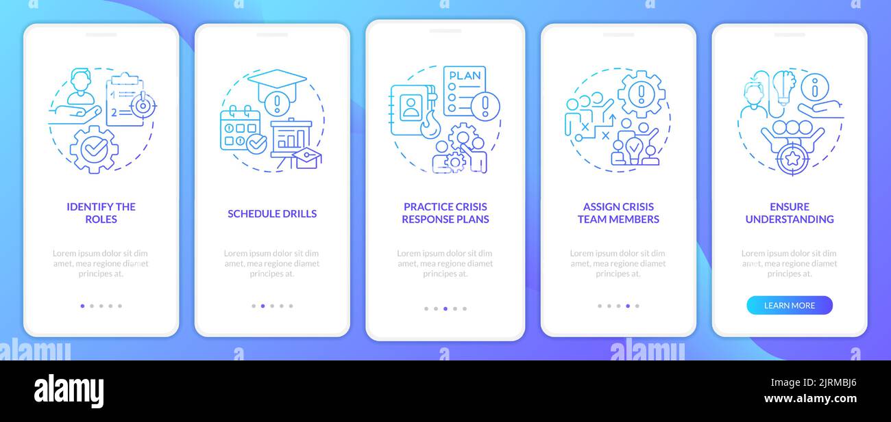 Crisis management team blue gradient onboarding mobile app screen Stock ...