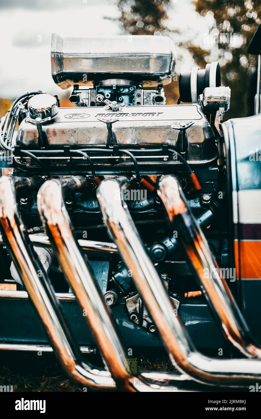 Spring meeting of owners of old cars in city Hagfors-Sweden.Mechanical ...