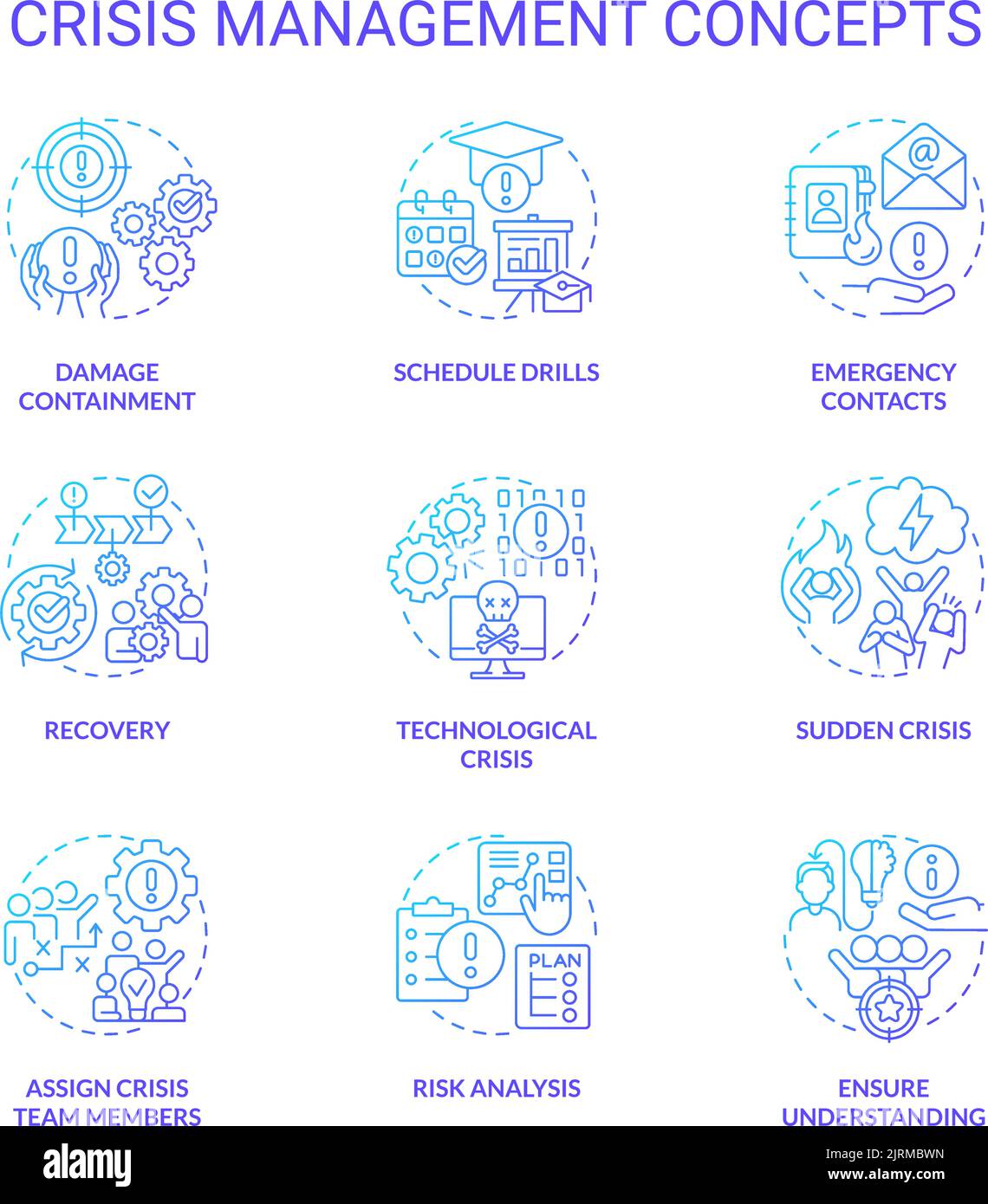 Crisis management blue gradient concept icons set Stock Vector Image ...